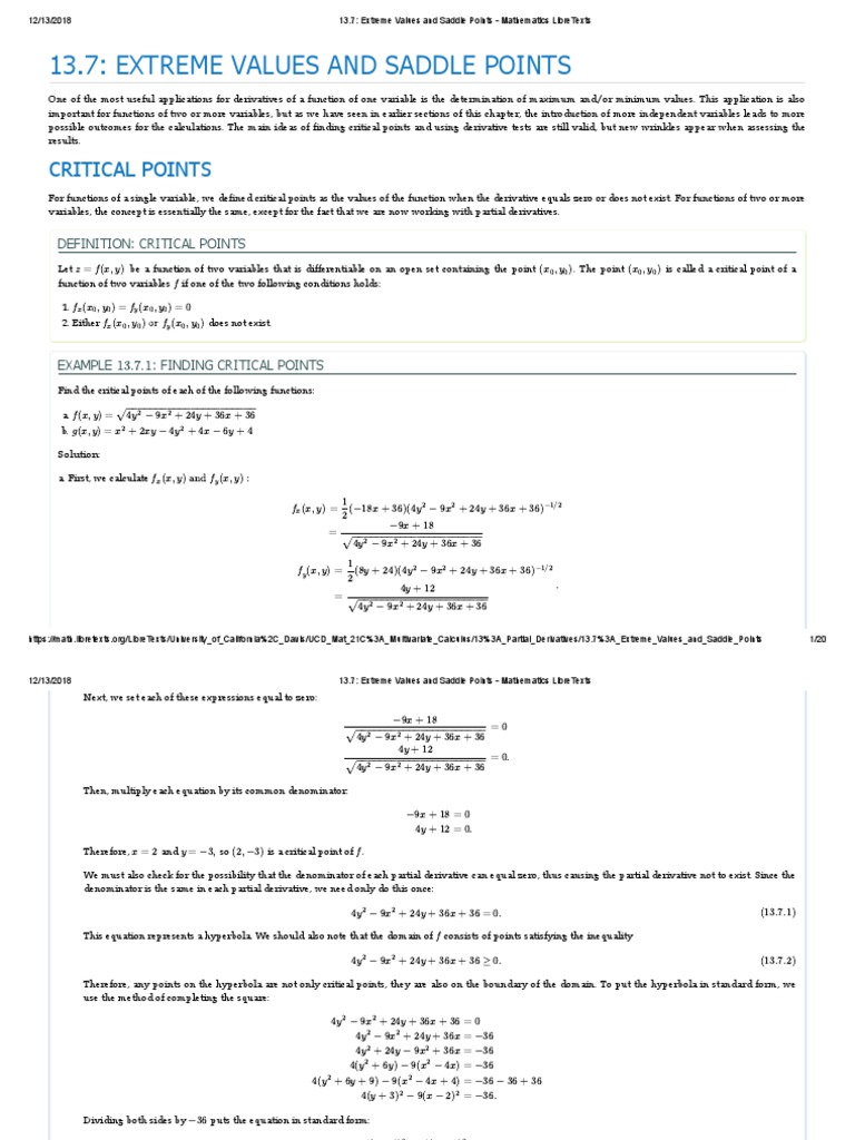 Extreme Values and Saddle Points - Mathematics LibreTexts PDF | PDF ...
