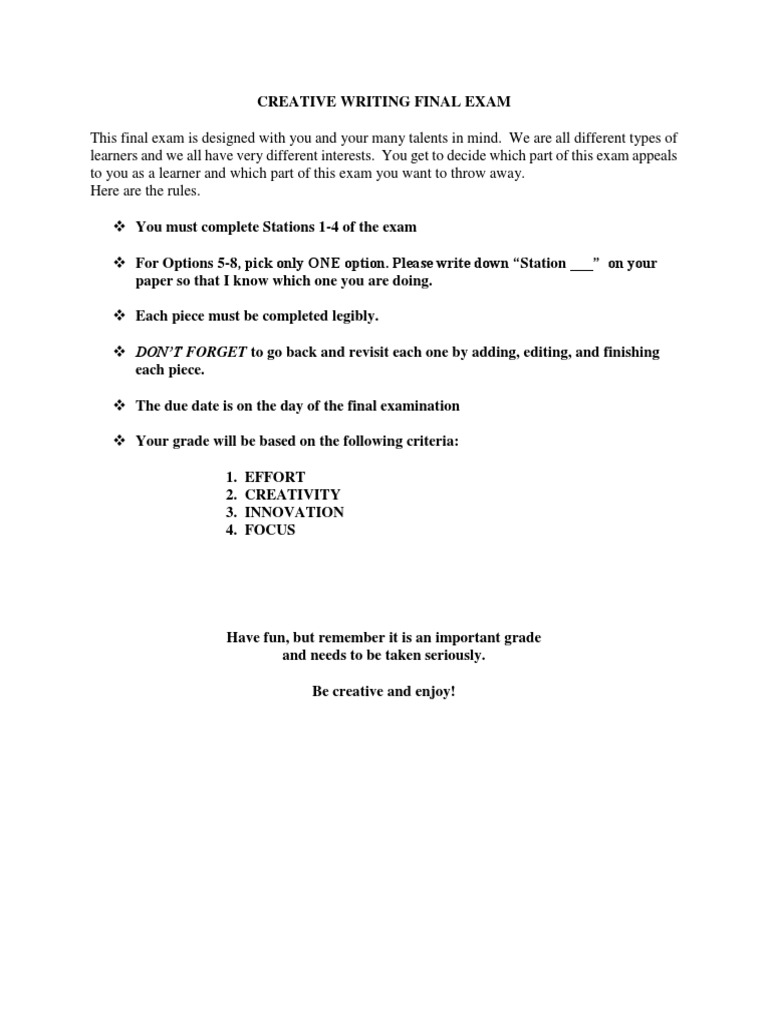 Creative Writing Final Exam | PDF | Poetry