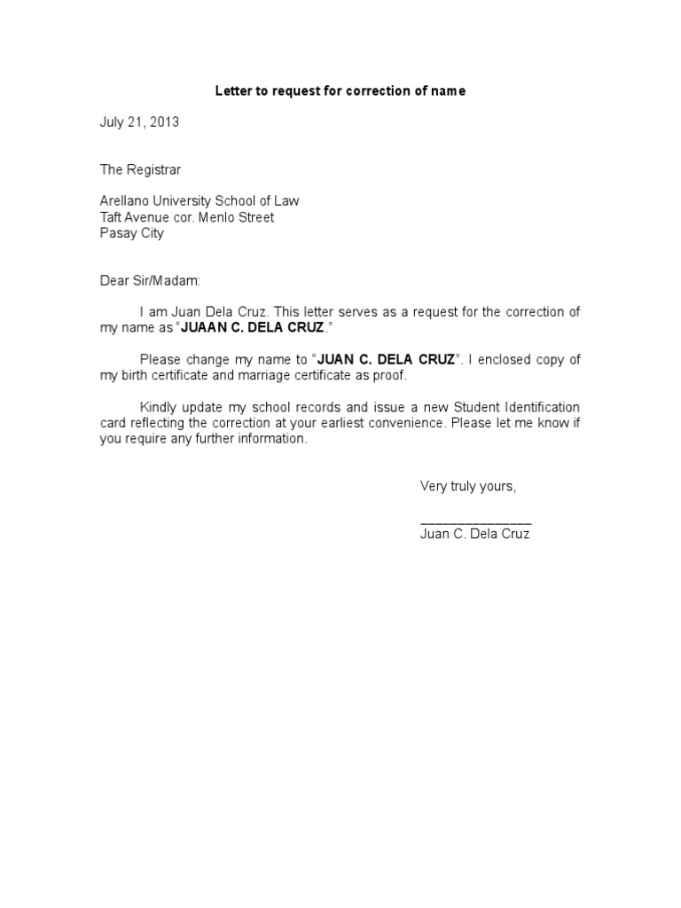 Letter Request For Correction of Name | PDF