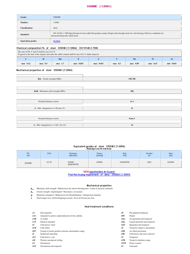 S500 Grade Steel Specifications | PDF | Steel | Annealing (Metallurgy)