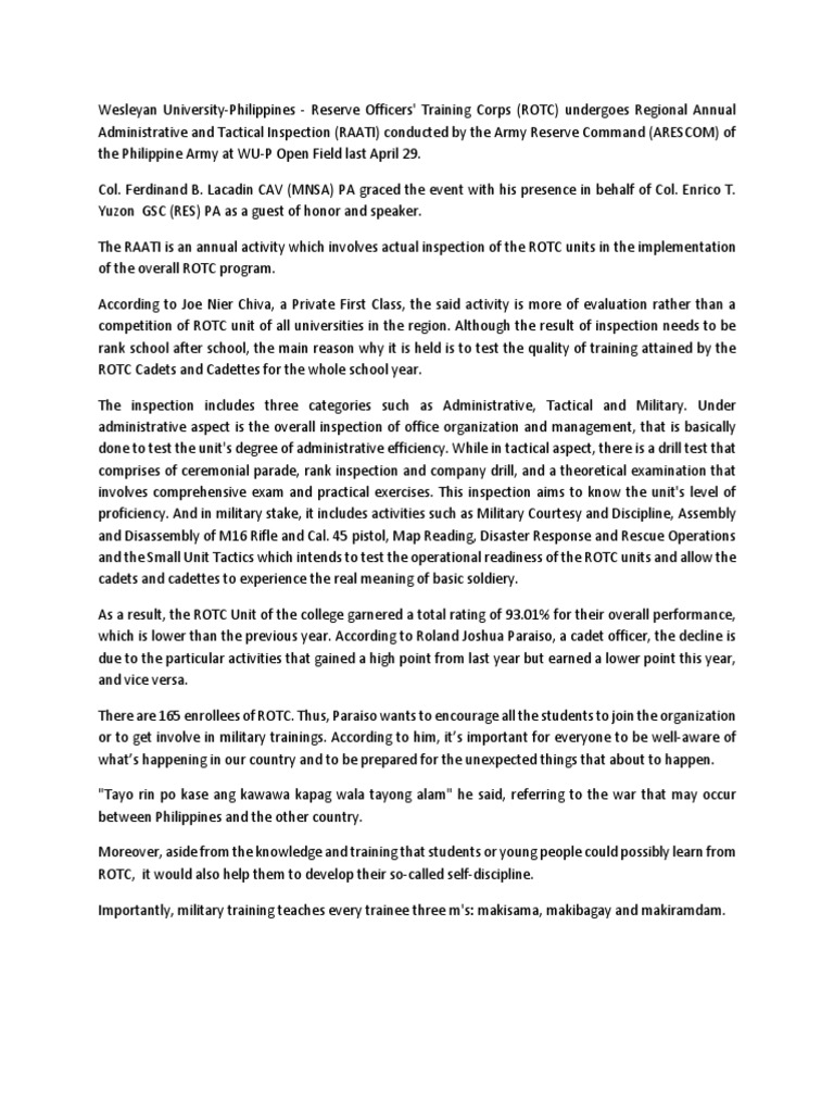 RAATI | PDF | Cadet | Reserve Officers' Training Corps