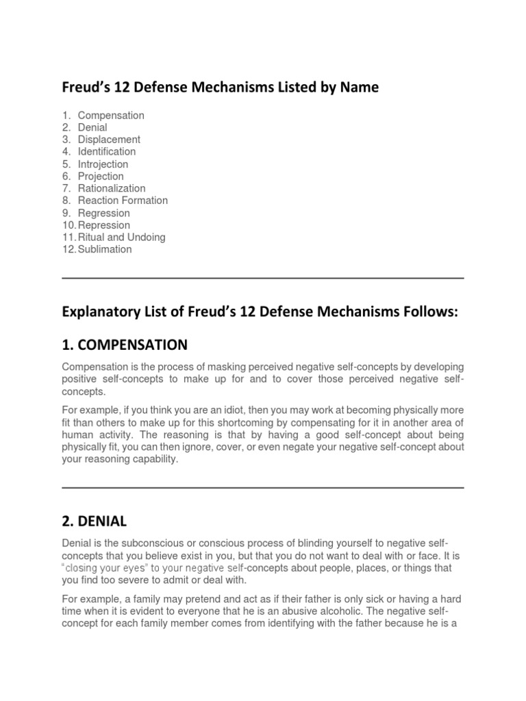 Freud's Defense Mechanisms | PDF | Defence Mechanisms | Denial