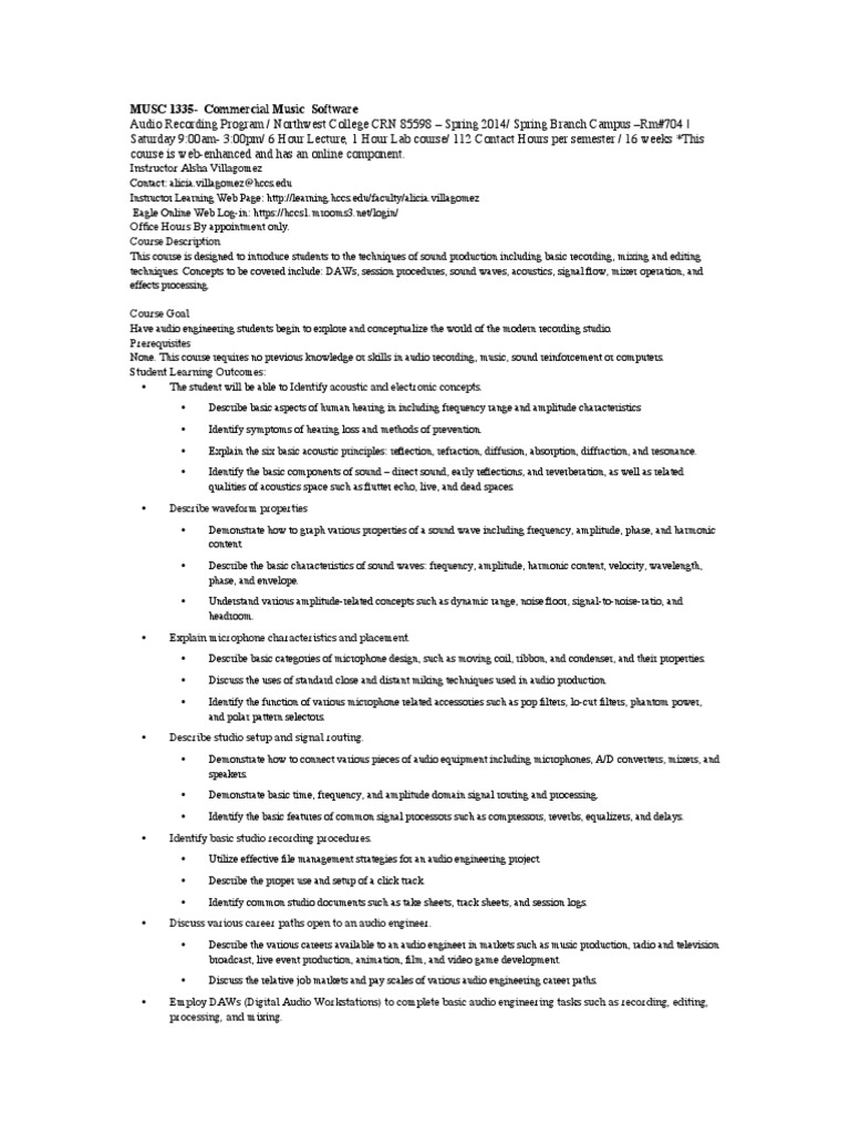 Audio Engineering I Syllabus PDF | PDF | Microphone | Sound Recording ...