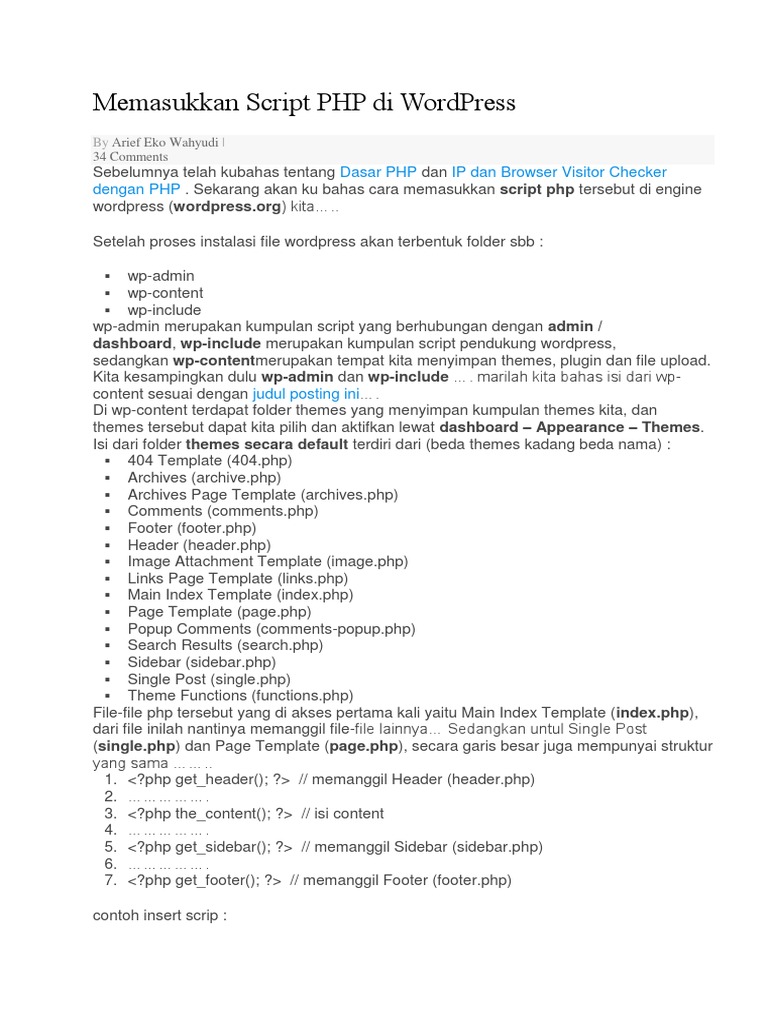 Memasukkan Script PHP Di WordPress | PDF