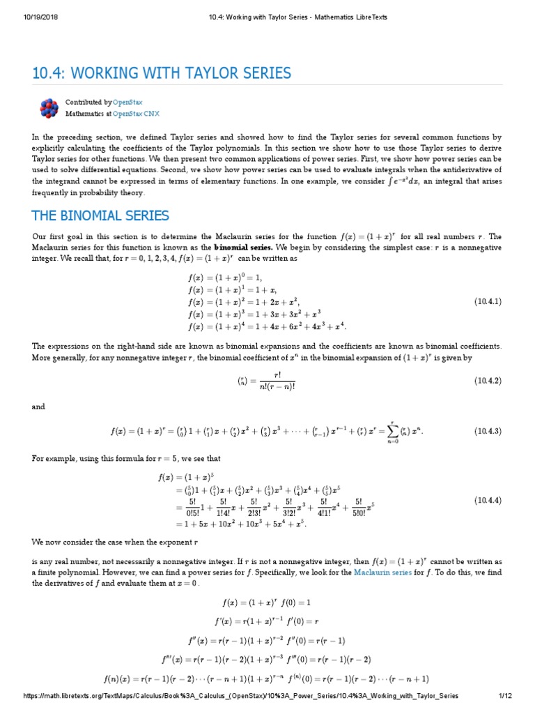 Working With Taylor Series - Mathematics LibreTexts PDF | PDF | Real ...
