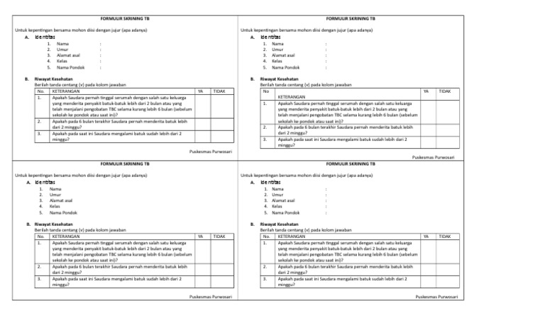 Formulir Skrining TB | PDF