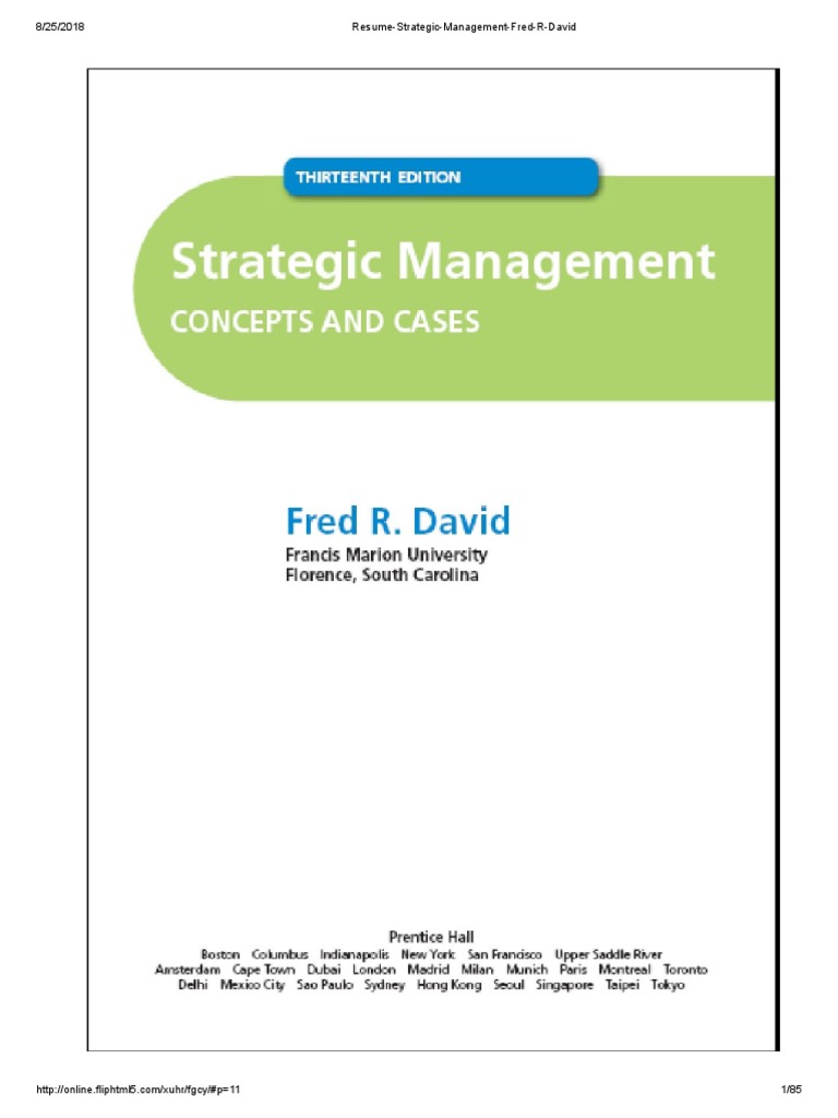 Resume Strategic Management Fred R David PDF | PDF