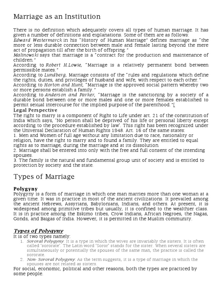 Marriage As A Social Institution | PDF | Monogamy | Marriage