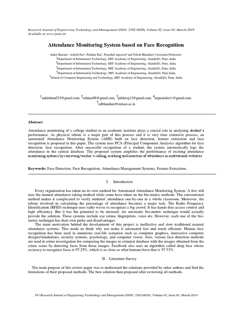 Attendance Monitoring System Based On Face Recognition PDF | PDF ...