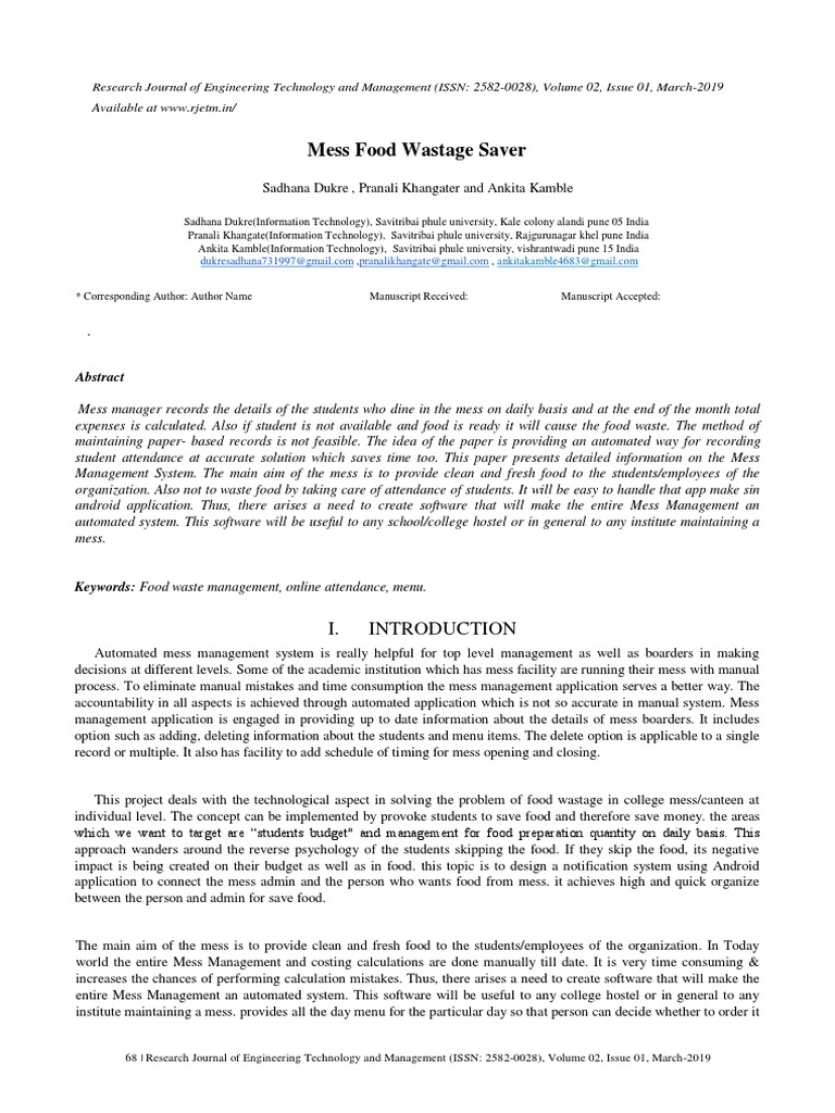 Mess Food Wastage Saver PDF | PDF | Automation | Databases