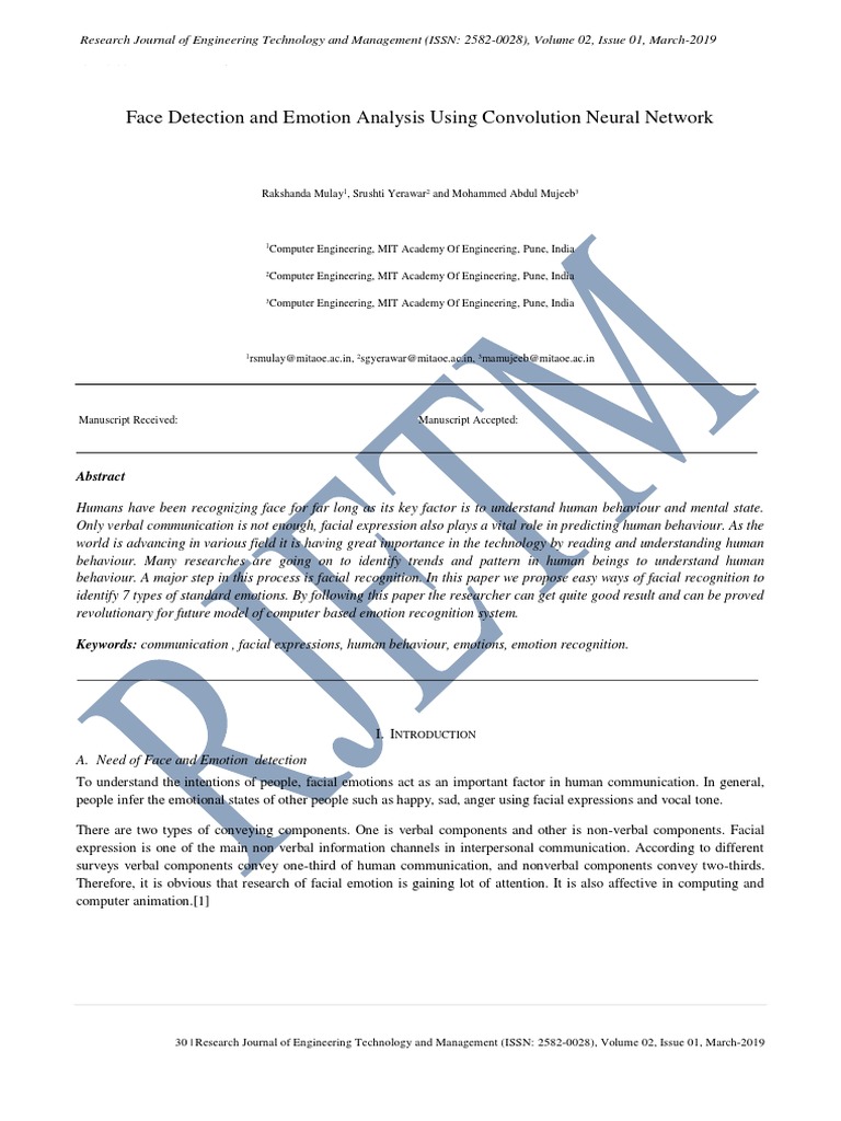 Face Detection and Emotion Analysis Using Convolution Neural Network PDF | PDF | Artificial ...