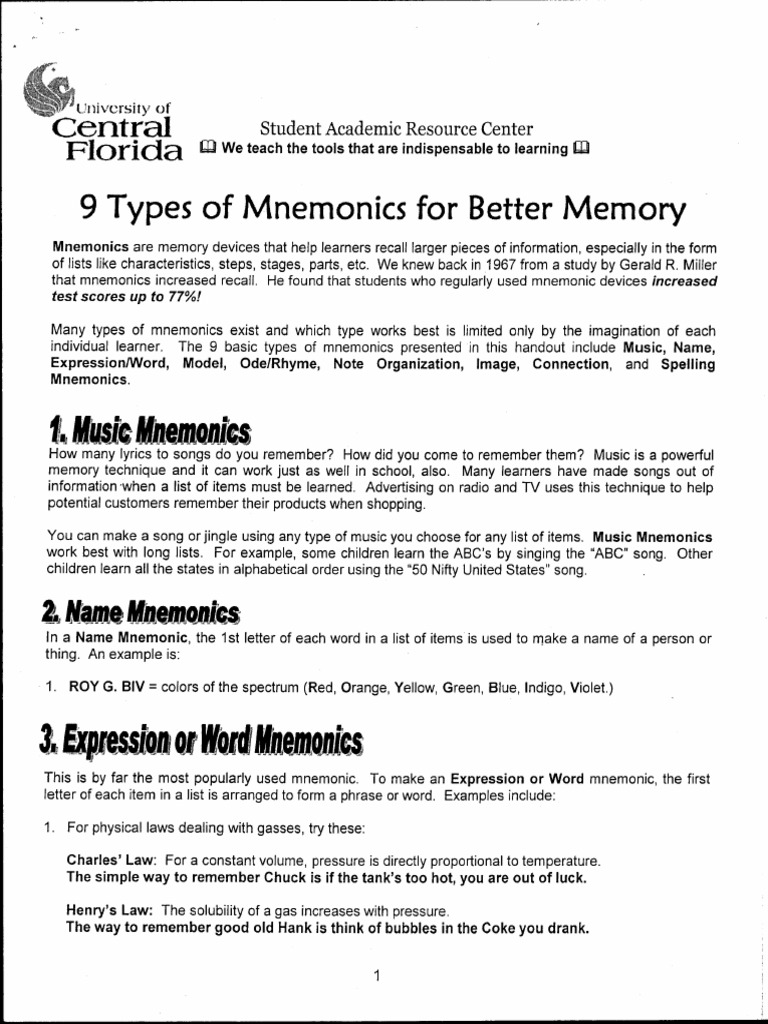 9 Types of Mnemonics For Better Memorya4b4 PDF | PDF