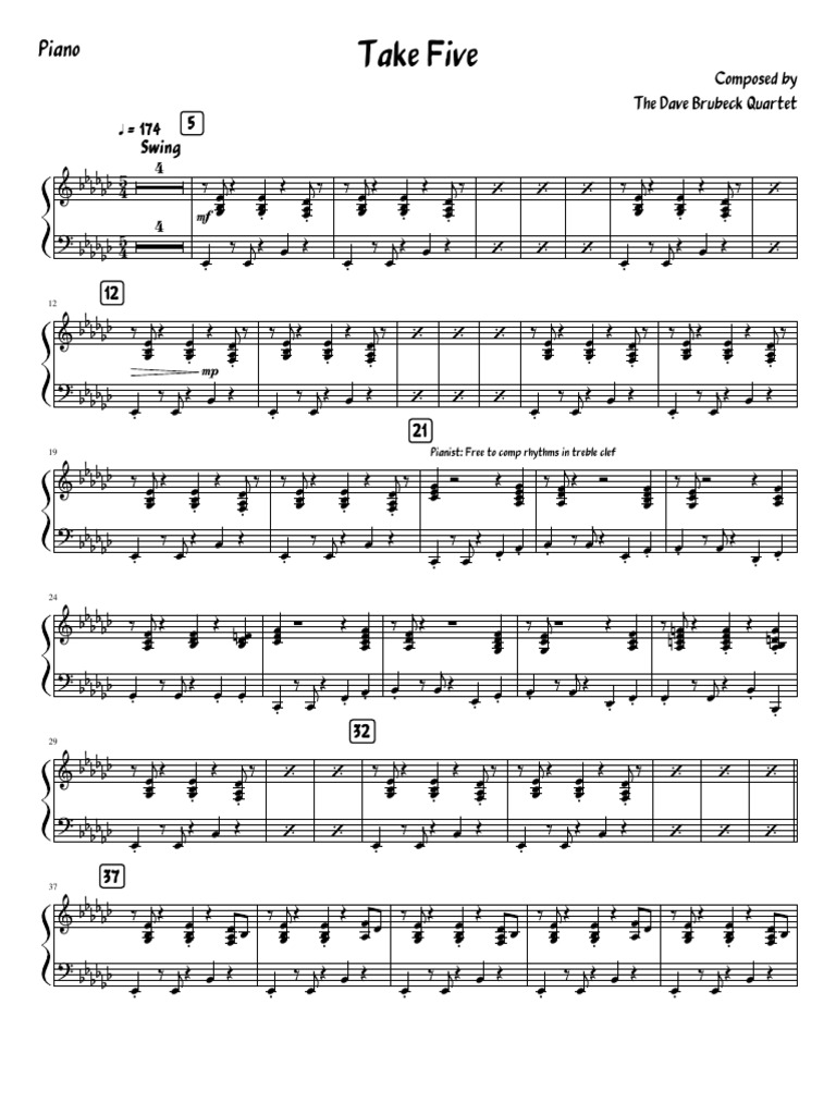 Take Five - Piano PDF | PDF | Jazz | American Popular Music
