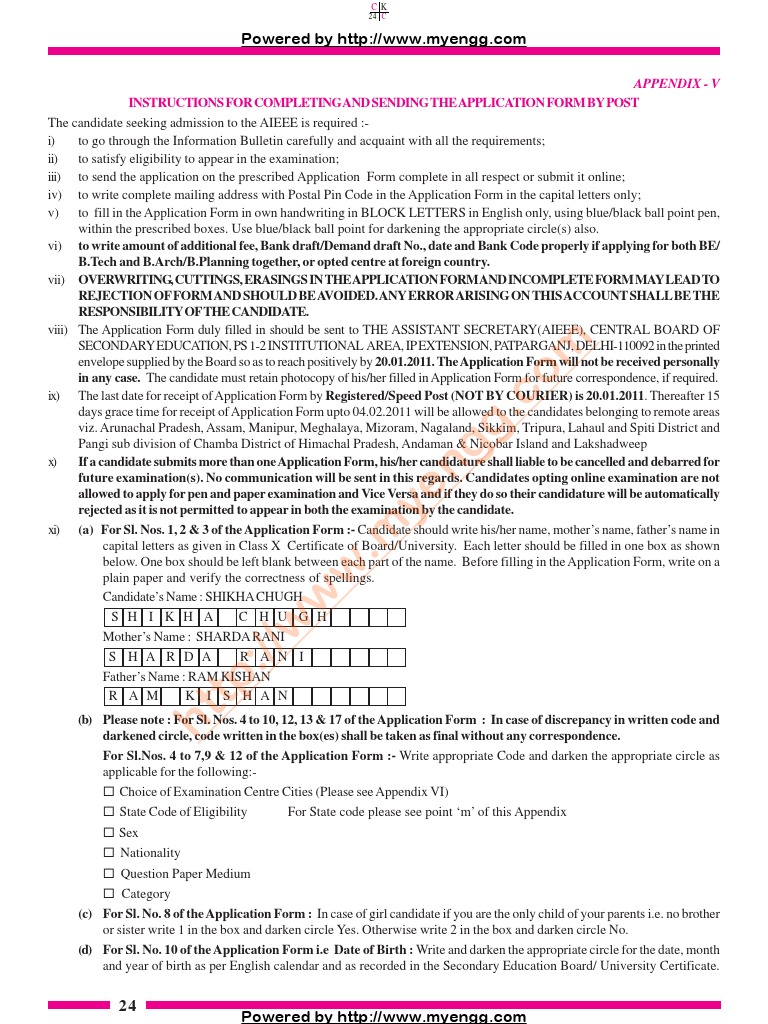Instructions For Completing and Sending The Application Form by Post ...