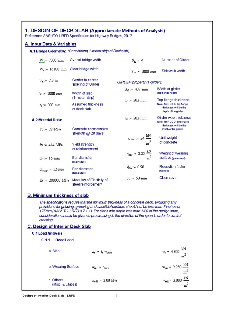 Mathcad - 1. Deck Slab Design PDF | PDF | Young's Modulus | Concrete