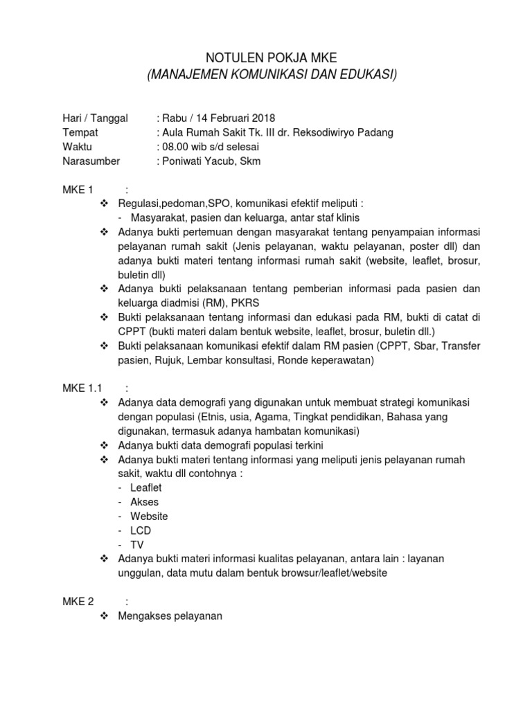 Notulen Pokja Mke | PDF