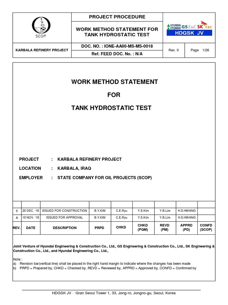 WMS For Tank Hydrostatic Test - Rev.0 | PDF | Leak | Pipe (Fluid ...