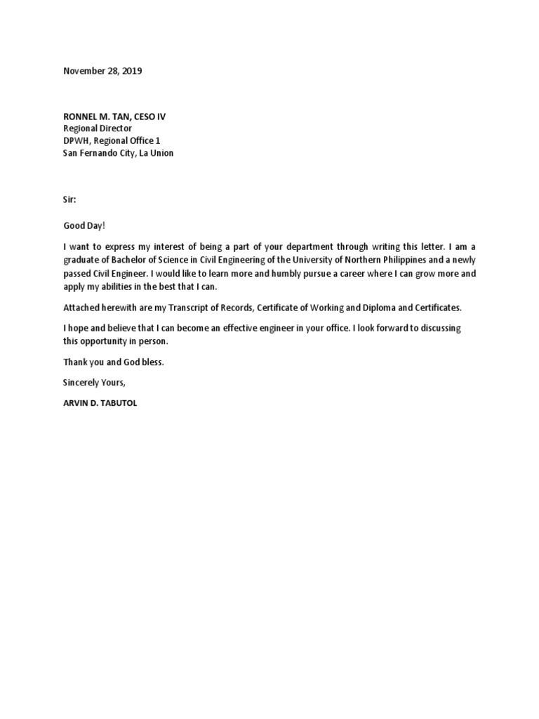 Application Letter Sample For Arvin | PDF