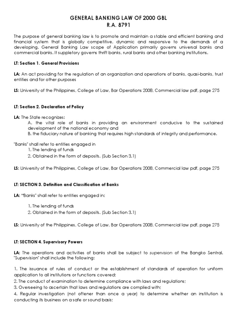 An Analysis Of Key Provisions And Insights From The General Banking Law
