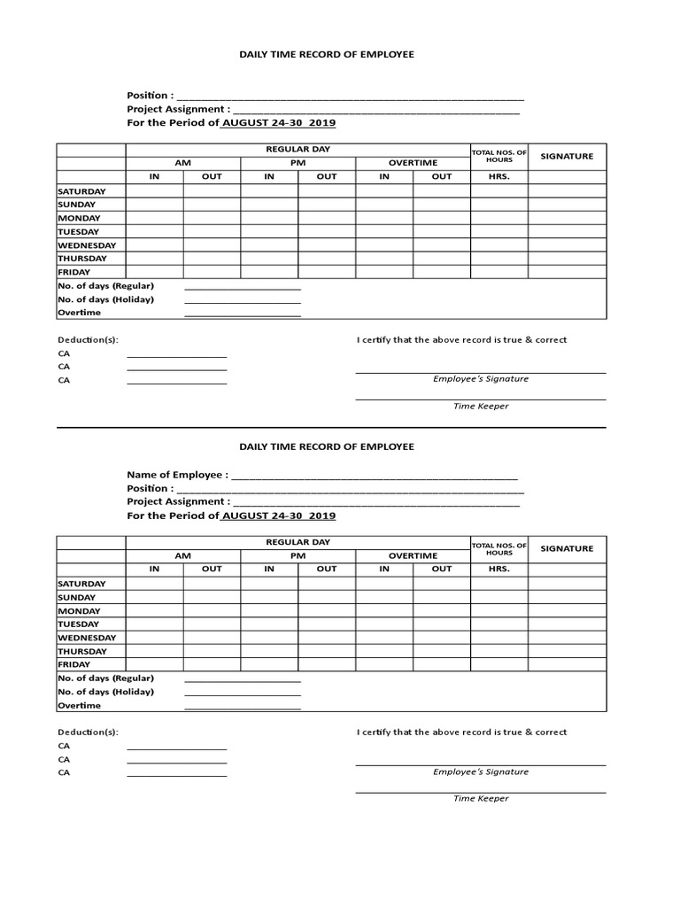 DTR | PDF | Overtime | Business