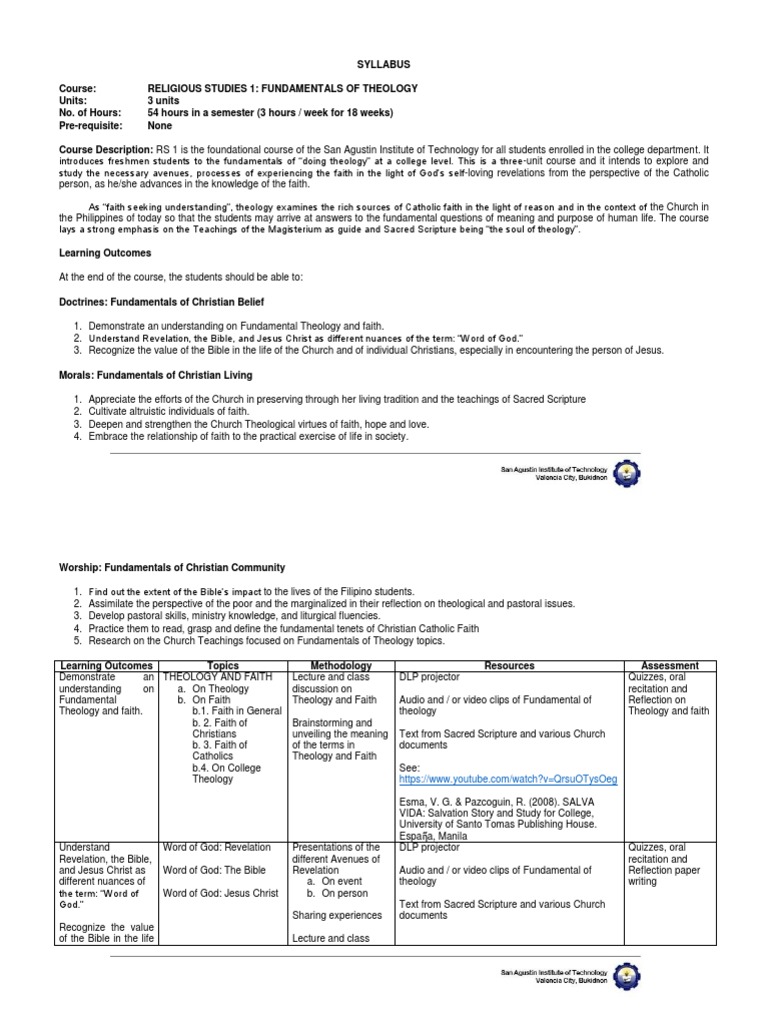 Fundamentals of Theology Syllabus | PDF | Revelation | Catholic Church