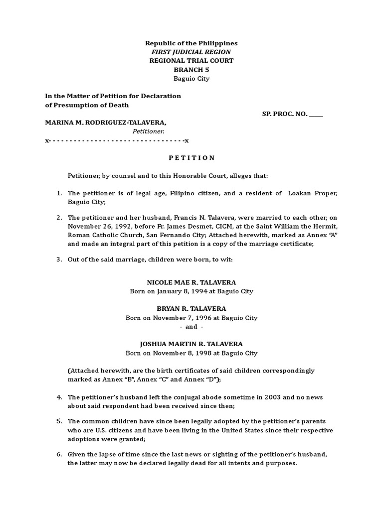 Declaration of Presumptive Death | PDF | Affidavit | Courts