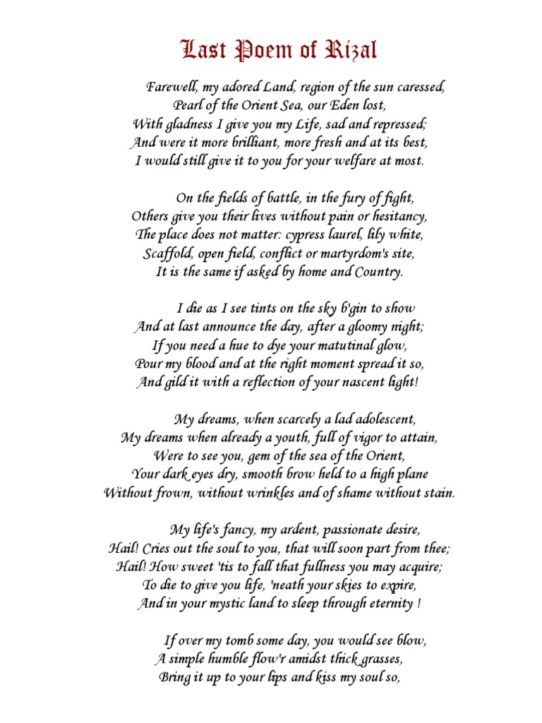 Last Poem of Rizal | PDF | Nature Last Poem of Rizal | PDF | Nature
