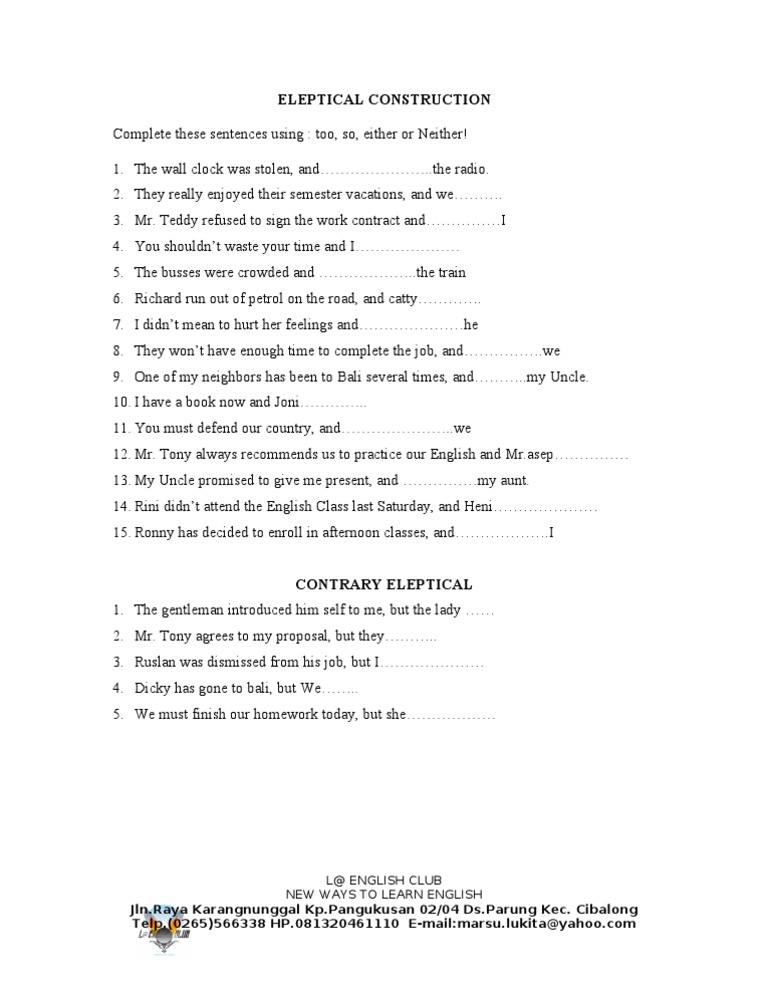 Elliptical Construction Exercises | PDF