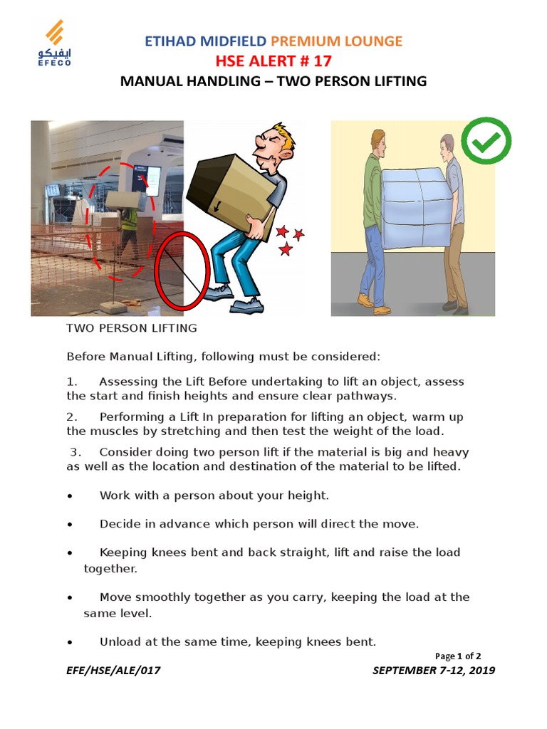 Two Person Lifting Safety Tips | PDF