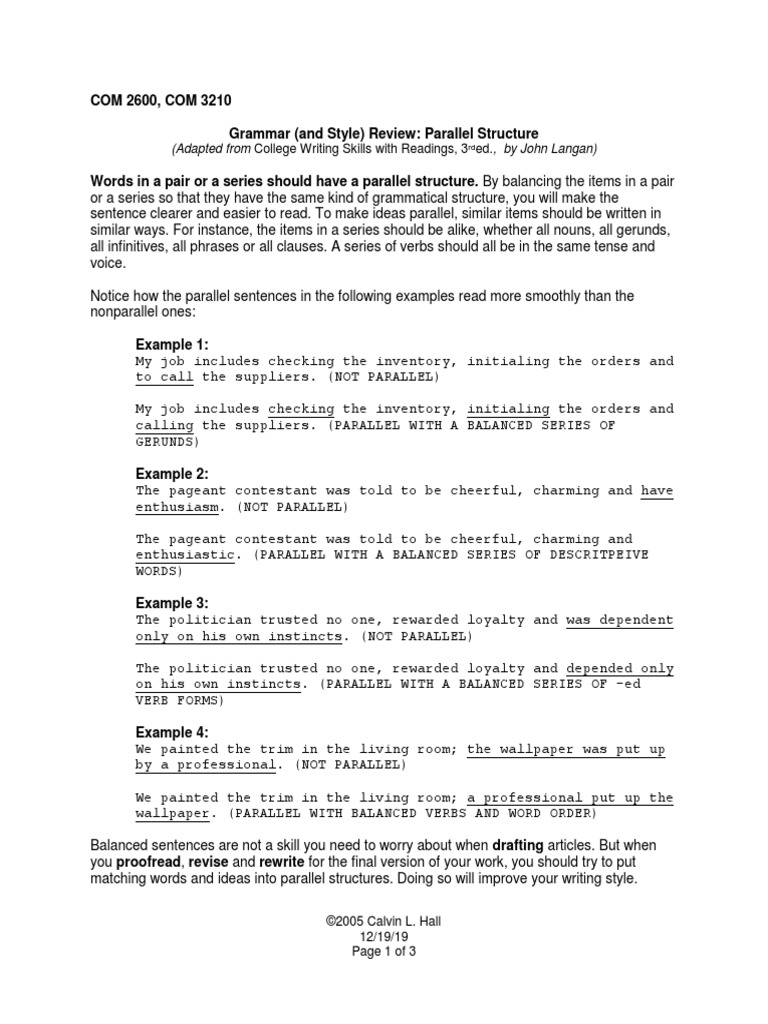 GRAMMAR-07-parallel Structure | PDF | Morphology | Language Mechanics