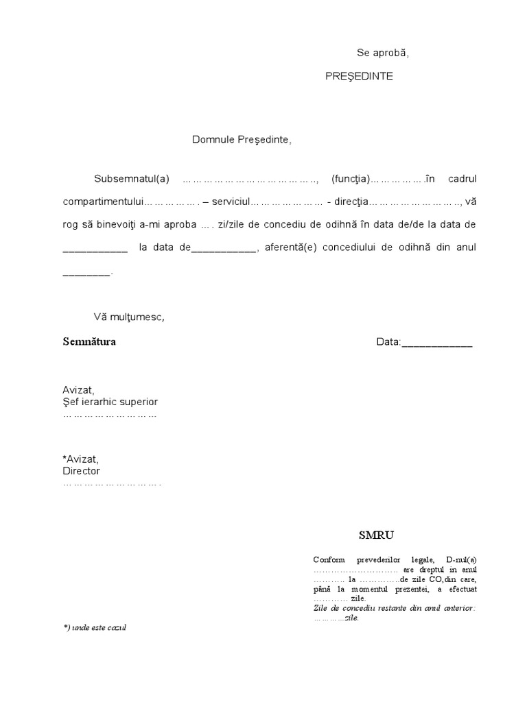 MODEL 1 CERERE Concediu Personal de Executie | PDF