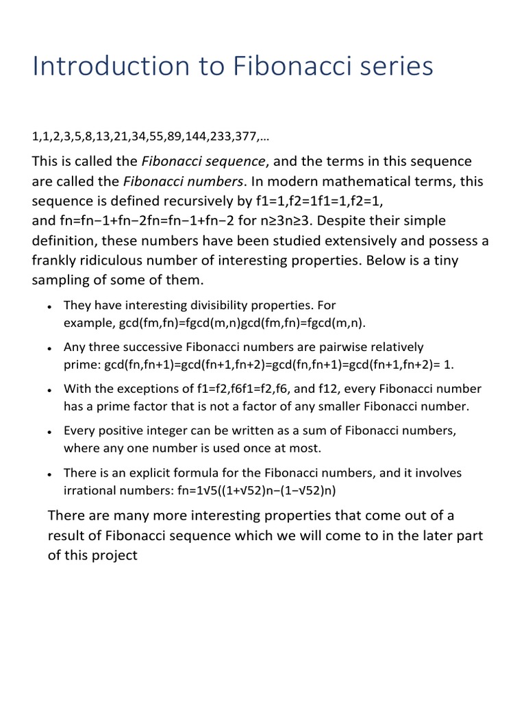 Introduction To Fibonacci Series | PDF | Number Theory | Discrete Mathematics