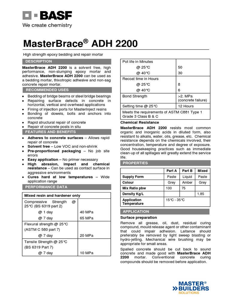 Basf Masterbrace 2200 Tds PDF | PDF | Epoxy | Adhesive