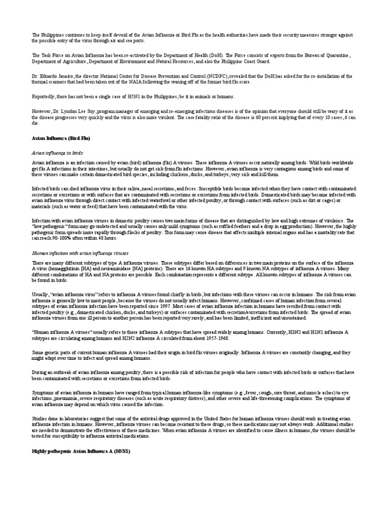 Avian Influenza (Bird Flu) | PDF | Avian Influenza | Influenza A Virus ...