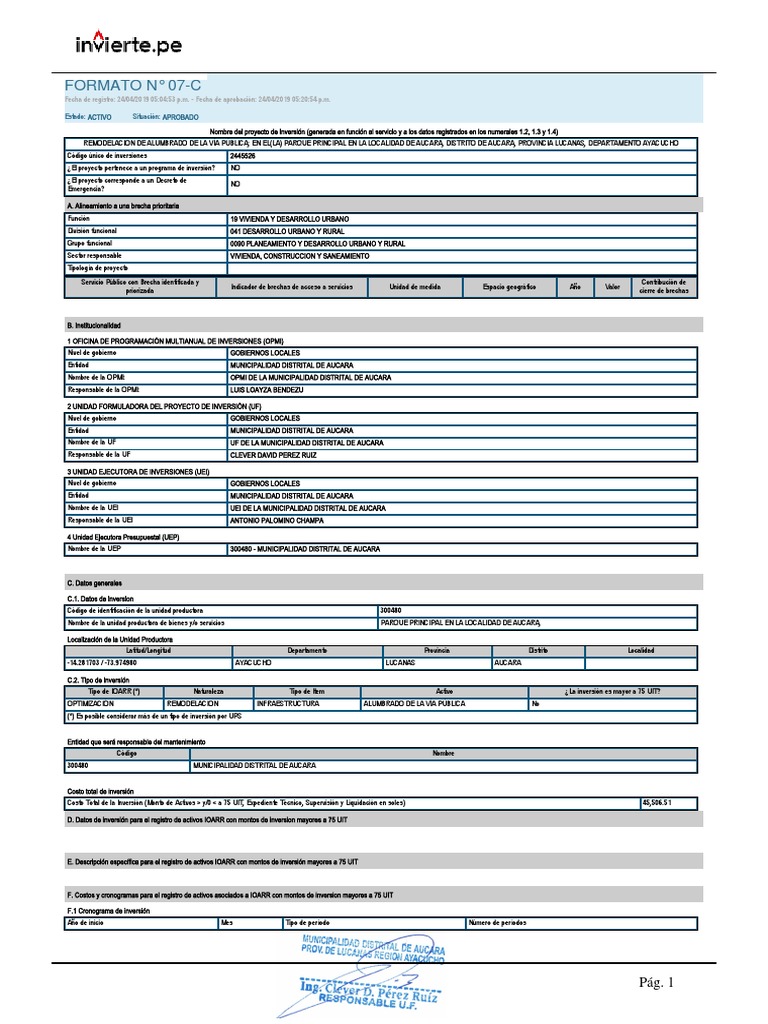 FORMATO #07-C - Alumbrado Parque APROBADO | PDF | Economias | Business