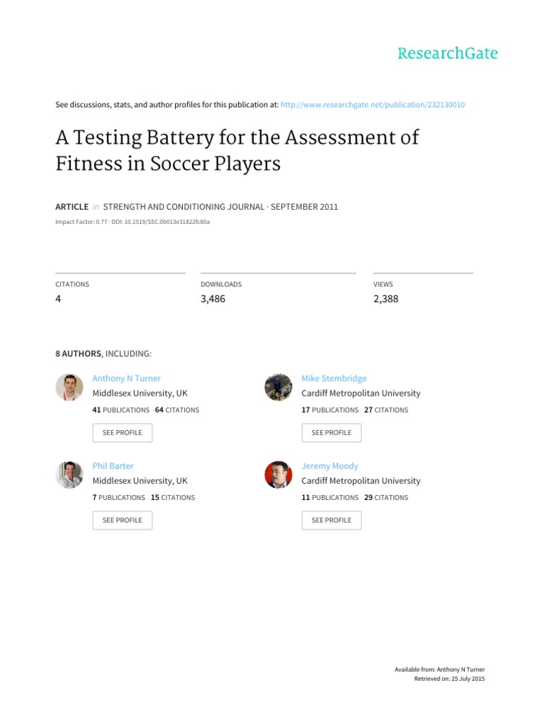 A Testing Battery For The Assessment of Fitness in Soccer Players | PDF ...