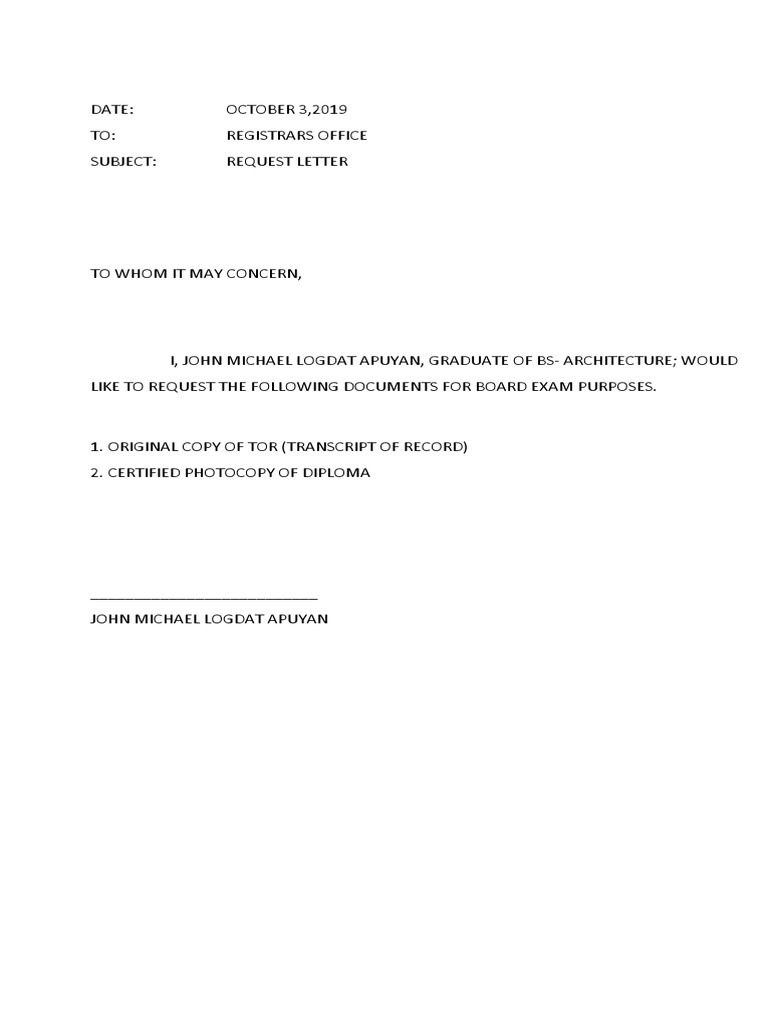 Request Letter Tor | PDF