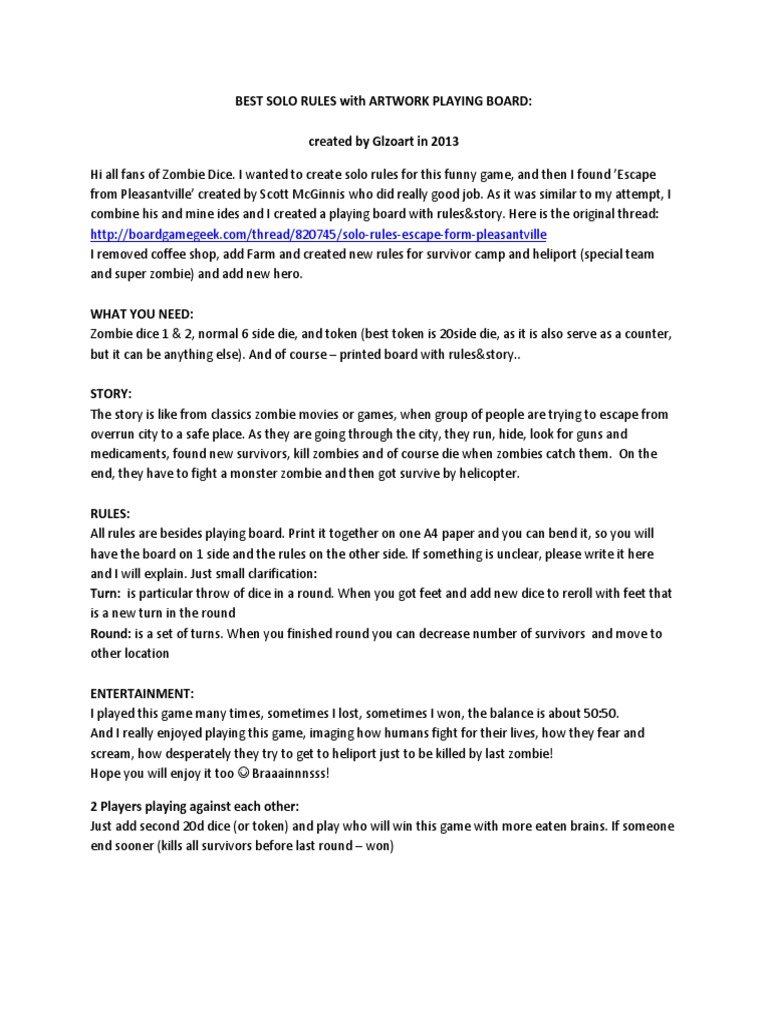 Best Solo Rules With Artwork Playing Board | PDF | Games & Activities