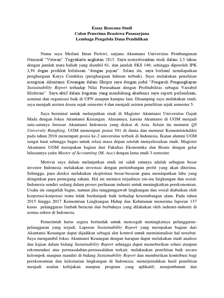 Essay Rencana Studi | PDF