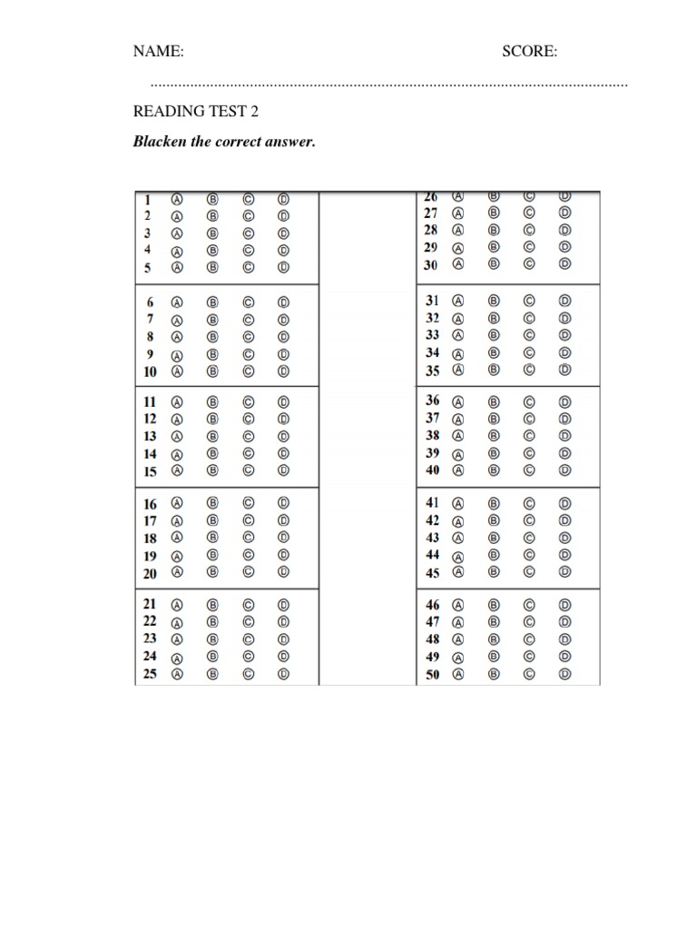 Answer Sheet-50 MCQ | PDF