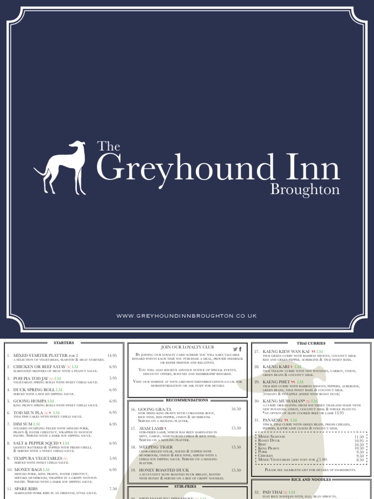 Greyhound Menu | PDF | Thai Cuisine | Curry