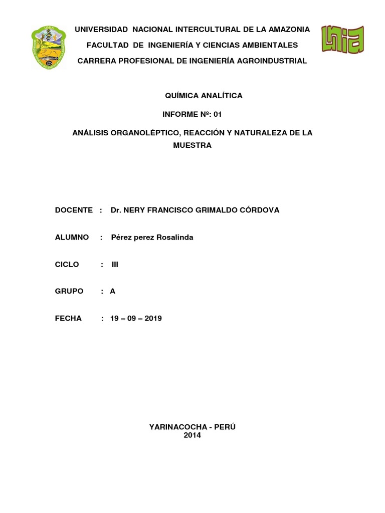 Analisis Organoleptico P#1 QUIM | PDF | Sabor | Gusto