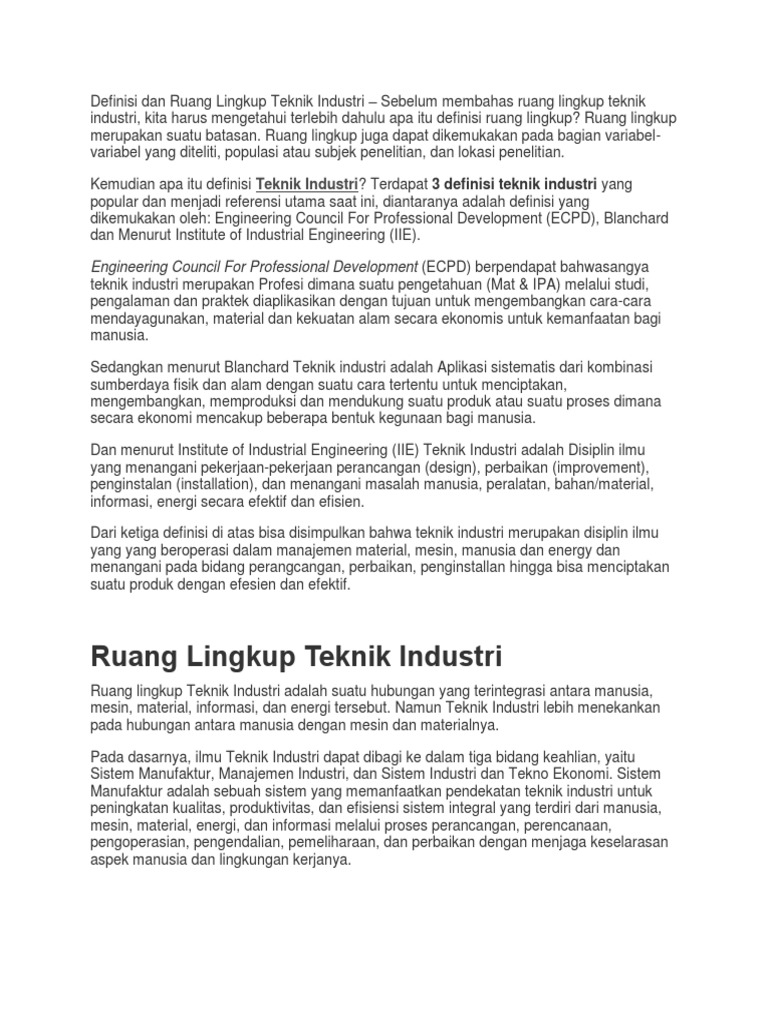 Definisi Dan Ruang Lingkup Teknik Industri | PDF | Bisnis | Seni