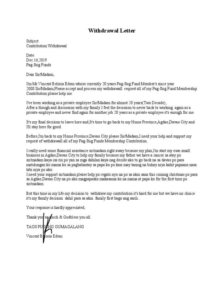 Withdrawall Letter | PDF