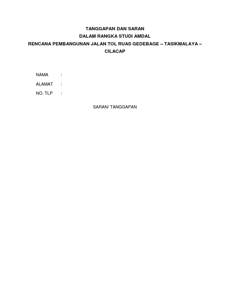 1 - Form Tanggapan Dan Saran | PDF