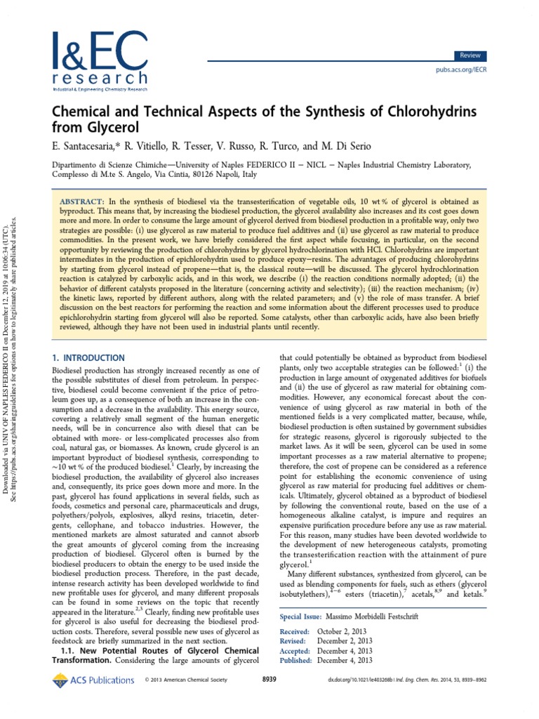 Chemical and Technical Aspects of The Synthesis of Chlorohydrins | PDF ...