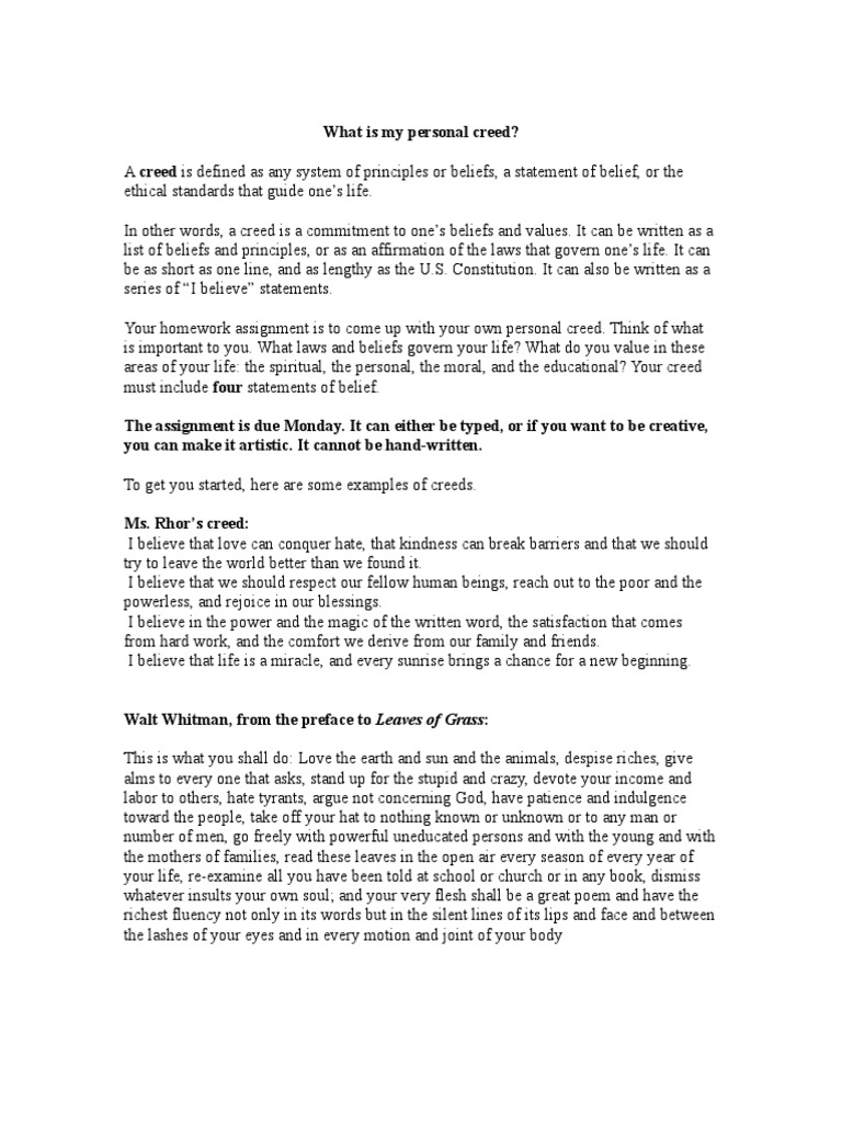 What Is My Personal Creed | PDF | Leaves Of Grass | Belief (Faith)