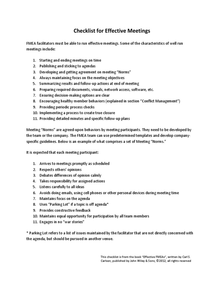 Checklist For Effective Meetings