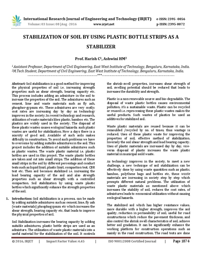 Stabilization of Soil by Using Plastic B PDF | PDF | Soil | Concrete