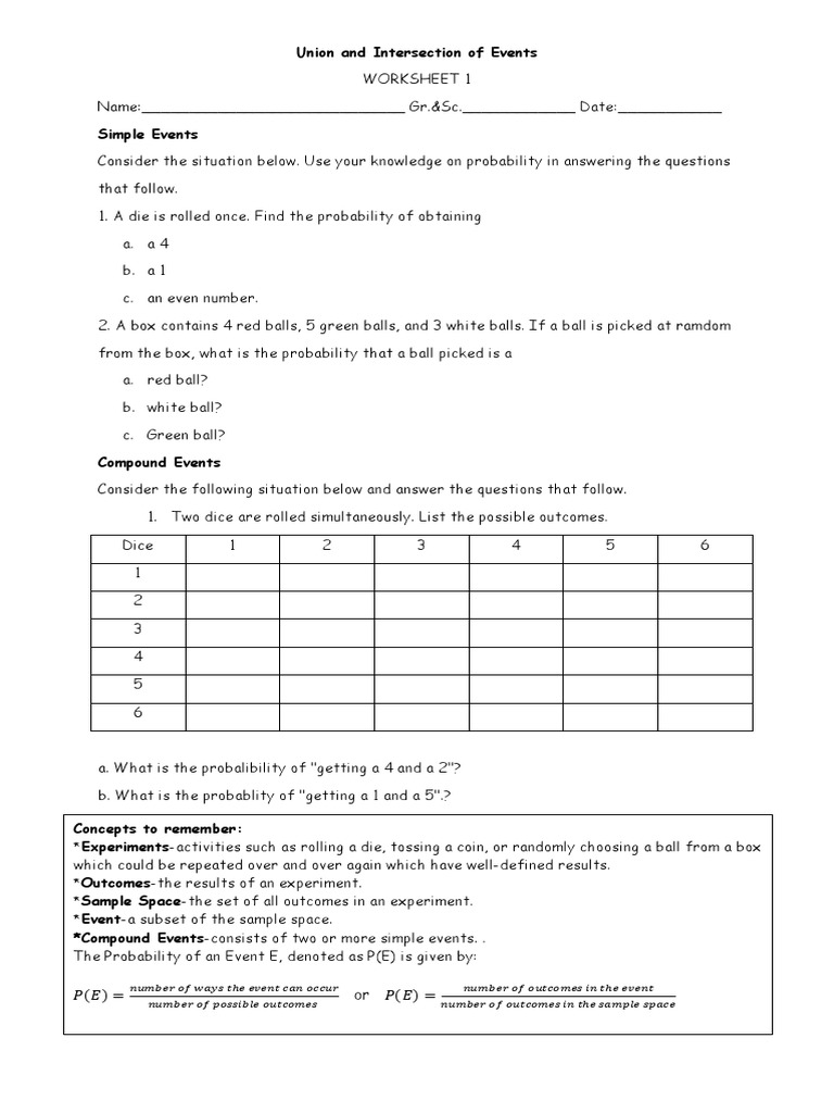Union and Intersection of Events | PDF